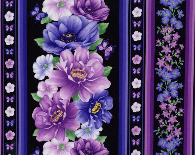 Hi Fashion Dahlia Purple Floral Stripe Premium Cotton Fabric 100% ...