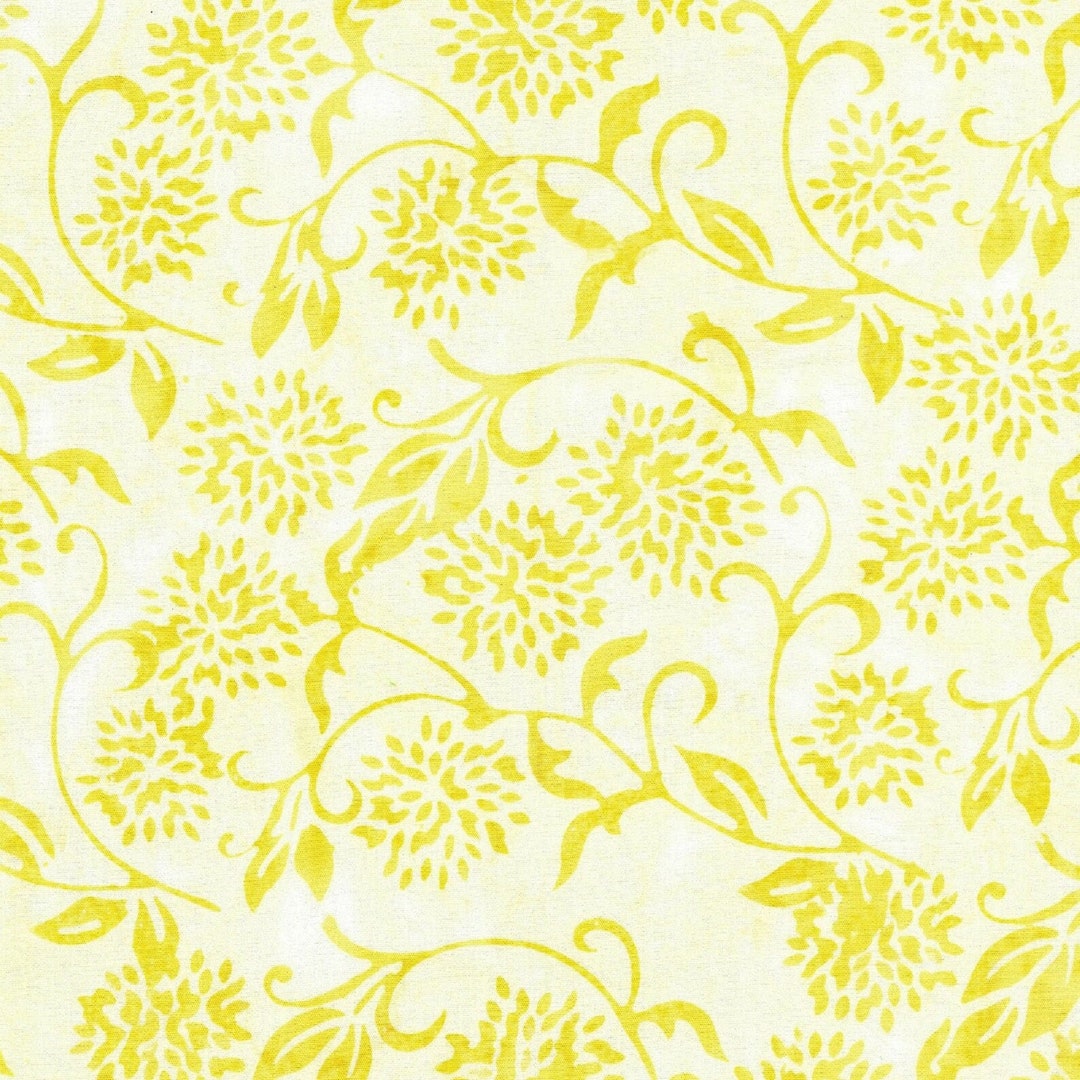 Island Batik Fabrics PETALS PROVENCE Yellow Floral Vine 100% Cotton ...