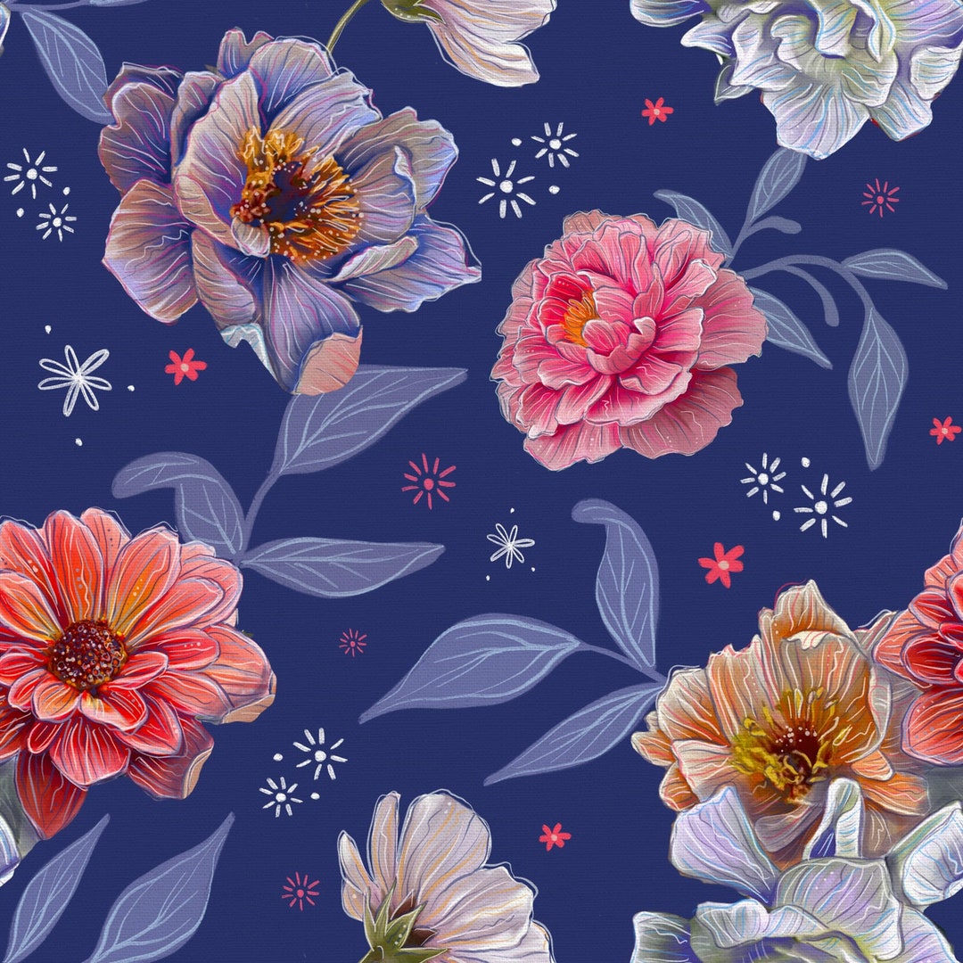 Visions Midnight Blooms on Navy From Paintbrush Studio Fabric PSF120 ...