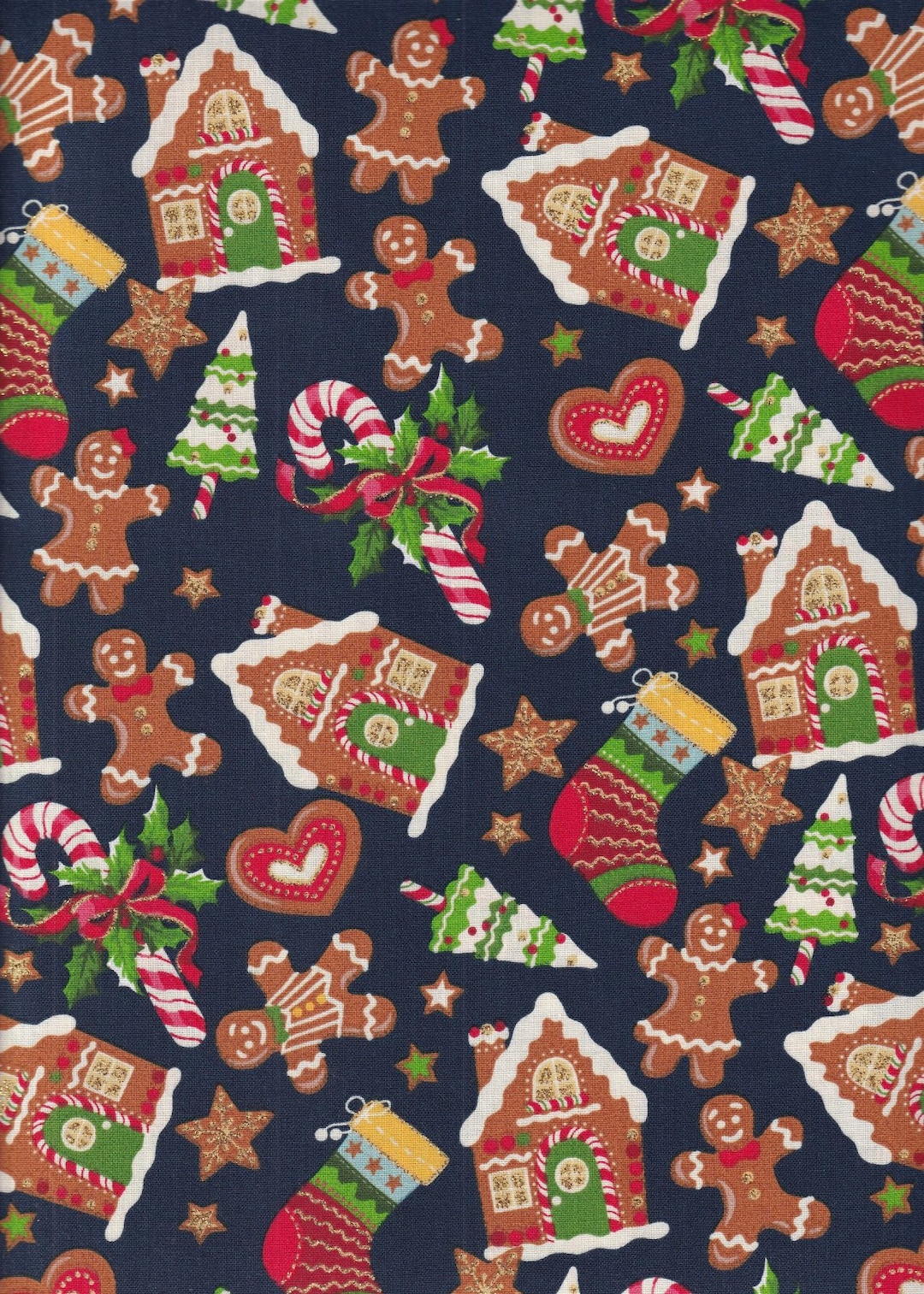 Christmas Cuties Navy Tossed Gingerbread Fall Holiday With Glitter by ...