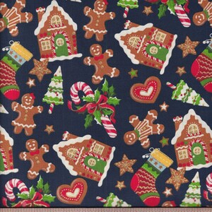 Christmas Cuties Navy Tossed Gingerbread Fall Holiday With Glitter by ...