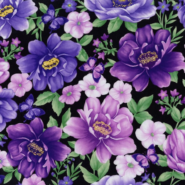 Purple Floral Fabric - Etsy