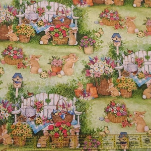 Susan Winget Bunnies Scenic Easter Cotton Fabric 100% Cotton Half Yard ...