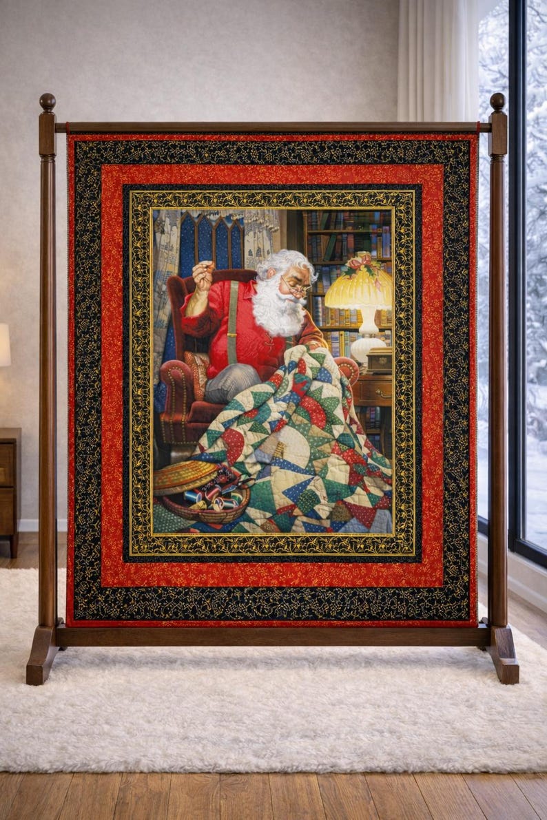 Quilting Santa Panel 36" X 44" With Coordinates Christmas Fabric 100% ...
