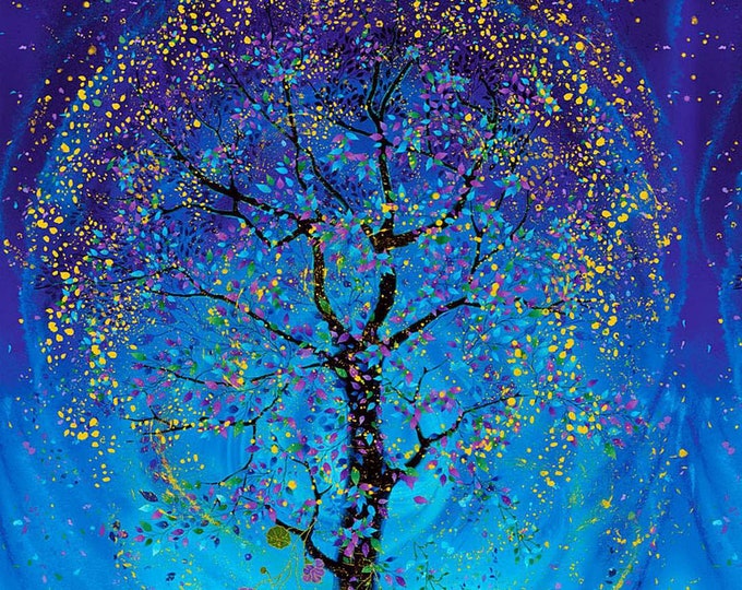 Timeless Treasures Utopia Metallic Tree Panel Panel-cm1018 Blue by ...