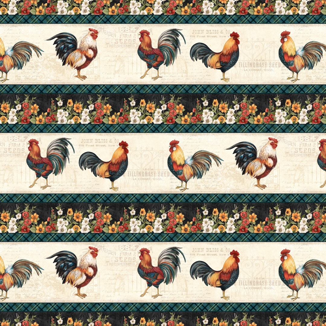 Garden Gate Roosters by Susan Winget Multi Repeating Stripe 39811-149 ...