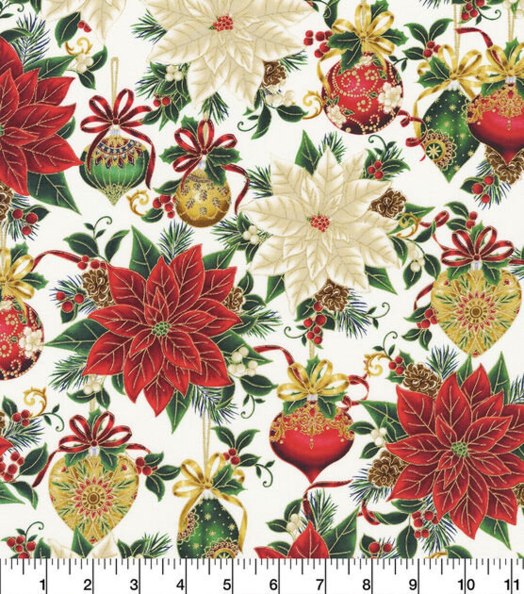 Robert Kaufman Christmas Splendor Cream Metallic Holiday Cotton Fabric ...