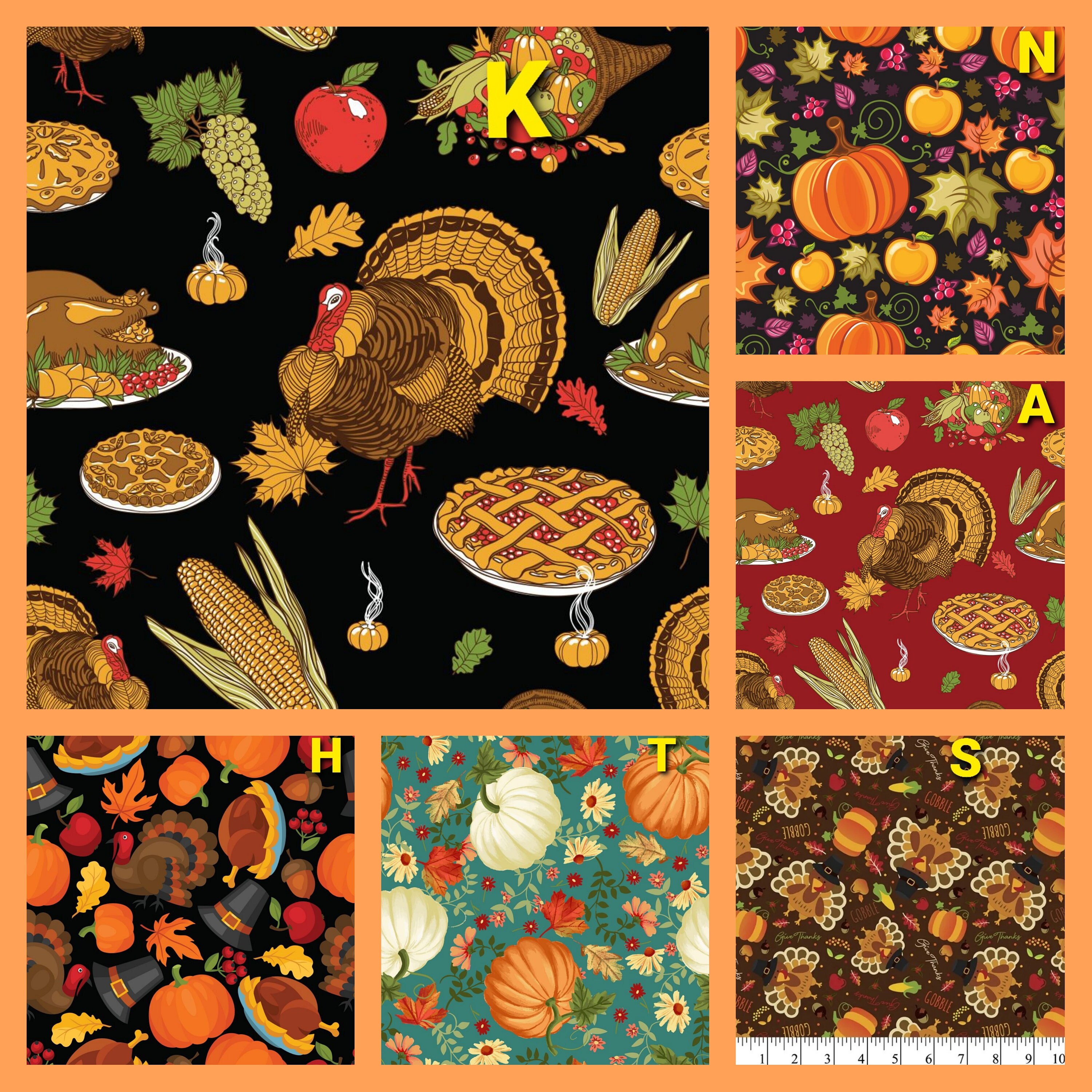 Thanksgiving Fabric Harvest Fall Theme Turkey Pumpkin Feast - Etsy