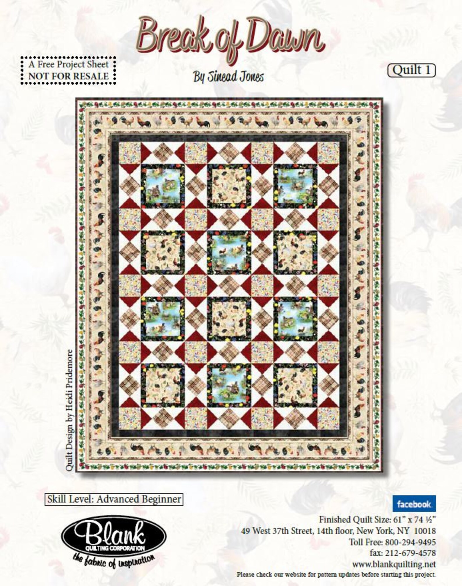 Break of Dawn Chickens, Roosters, and Butterflies Blank Quilting 2609 ...