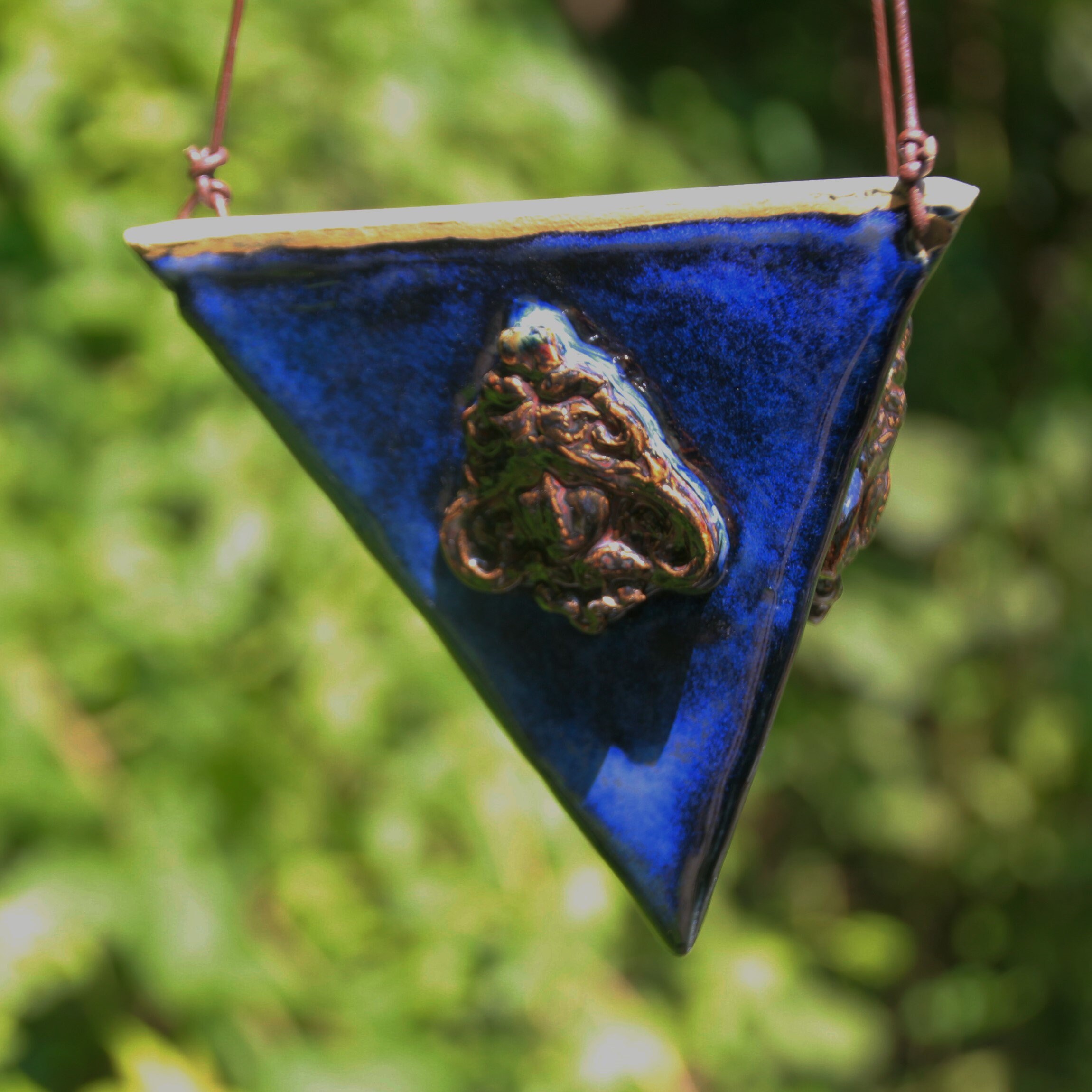 Hanging Ceramic Pottery Pyramid Planter Deep Blue With Goddess Applique ...