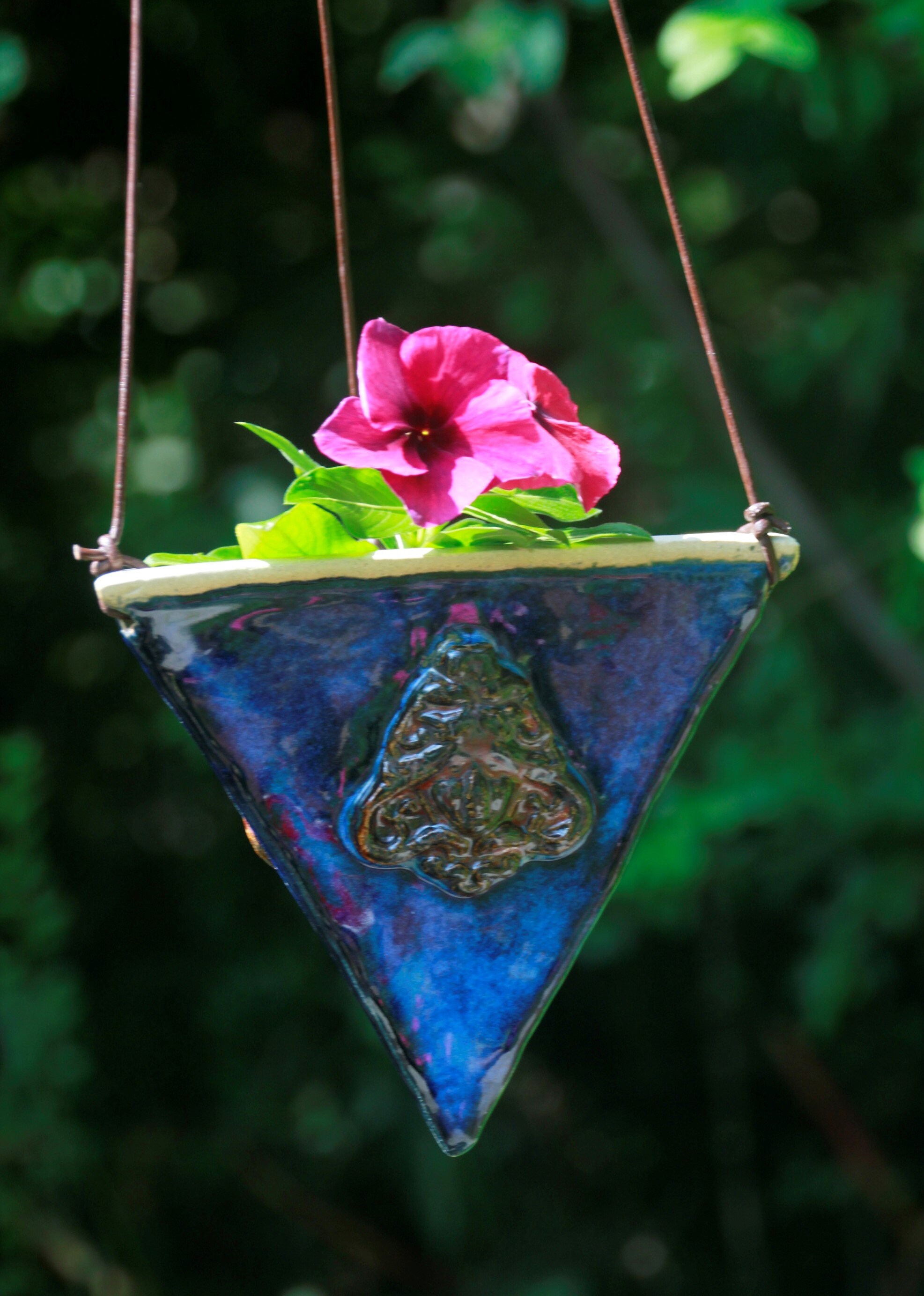 Hanging Ceramic Pottery Pyramid Planter Deep Blue With Goddess Applique ...
