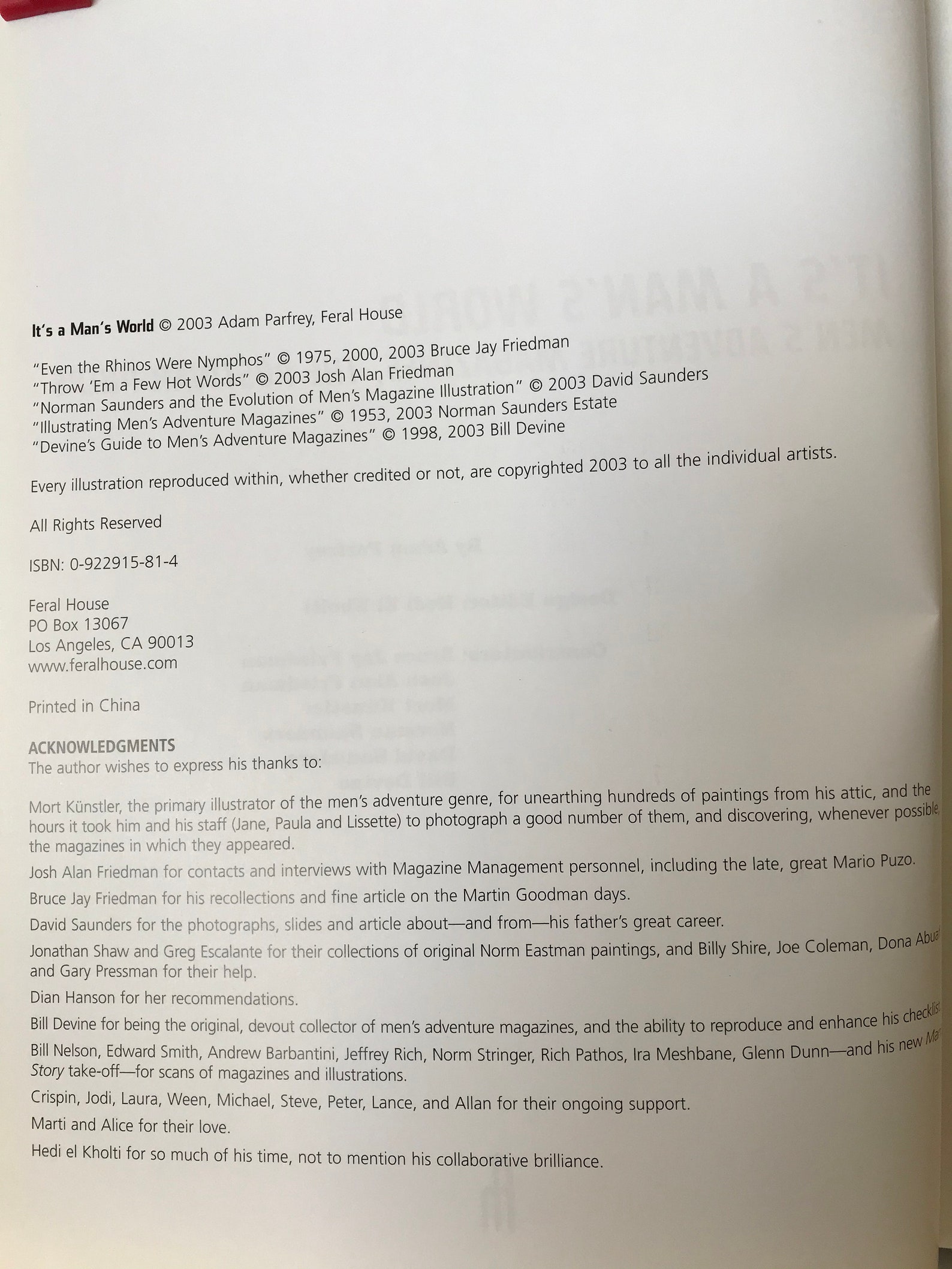 IT'S A MAN'S WORLD Adam Parfrey-feral House - Etsy