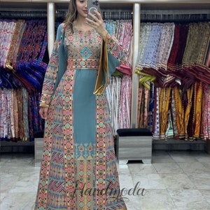 Randa Embroidered Palestinian Maxi Dress Occasional Long Kaftan Thoub ...