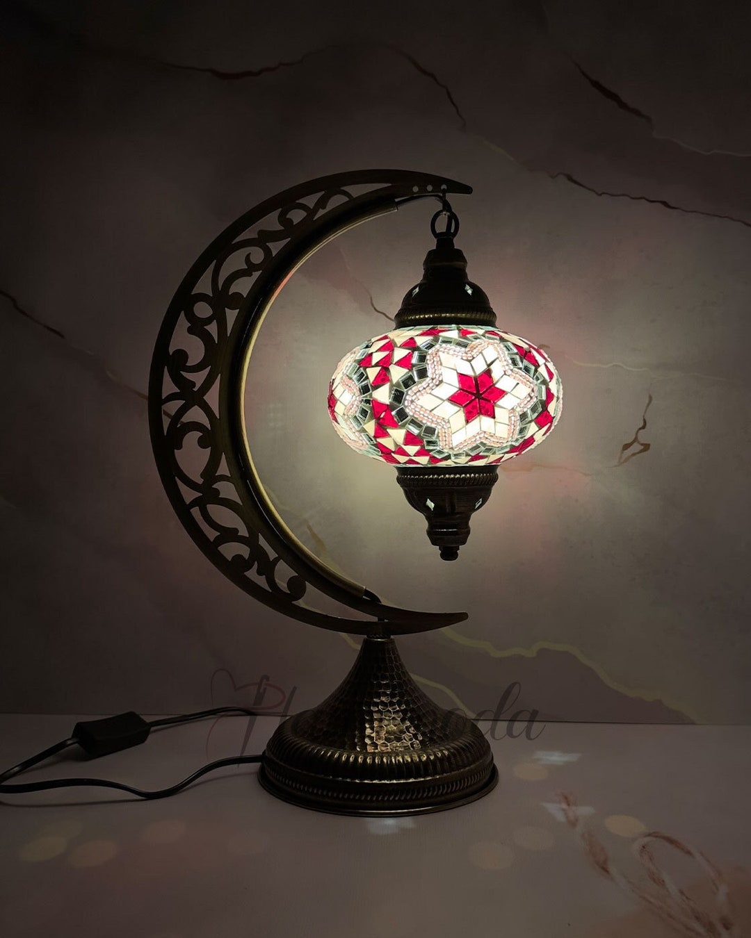 Handmade Turkish Mosaic Crescent Lamp Personalized Vintage Moroccan ...