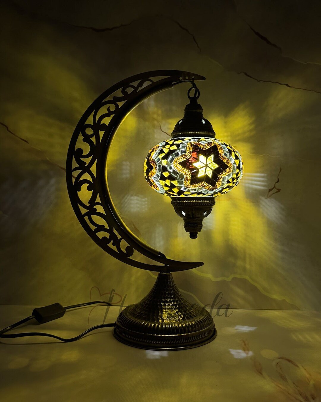 Turkish Moroccan Mosaic Moon Bedside Desk Lamp Personalized Home Decor ...
