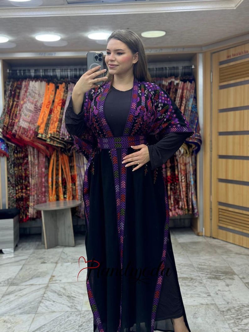 Embroidered Cape Bisht: Palestinian Cross Stitch Henna Night Abaya ...