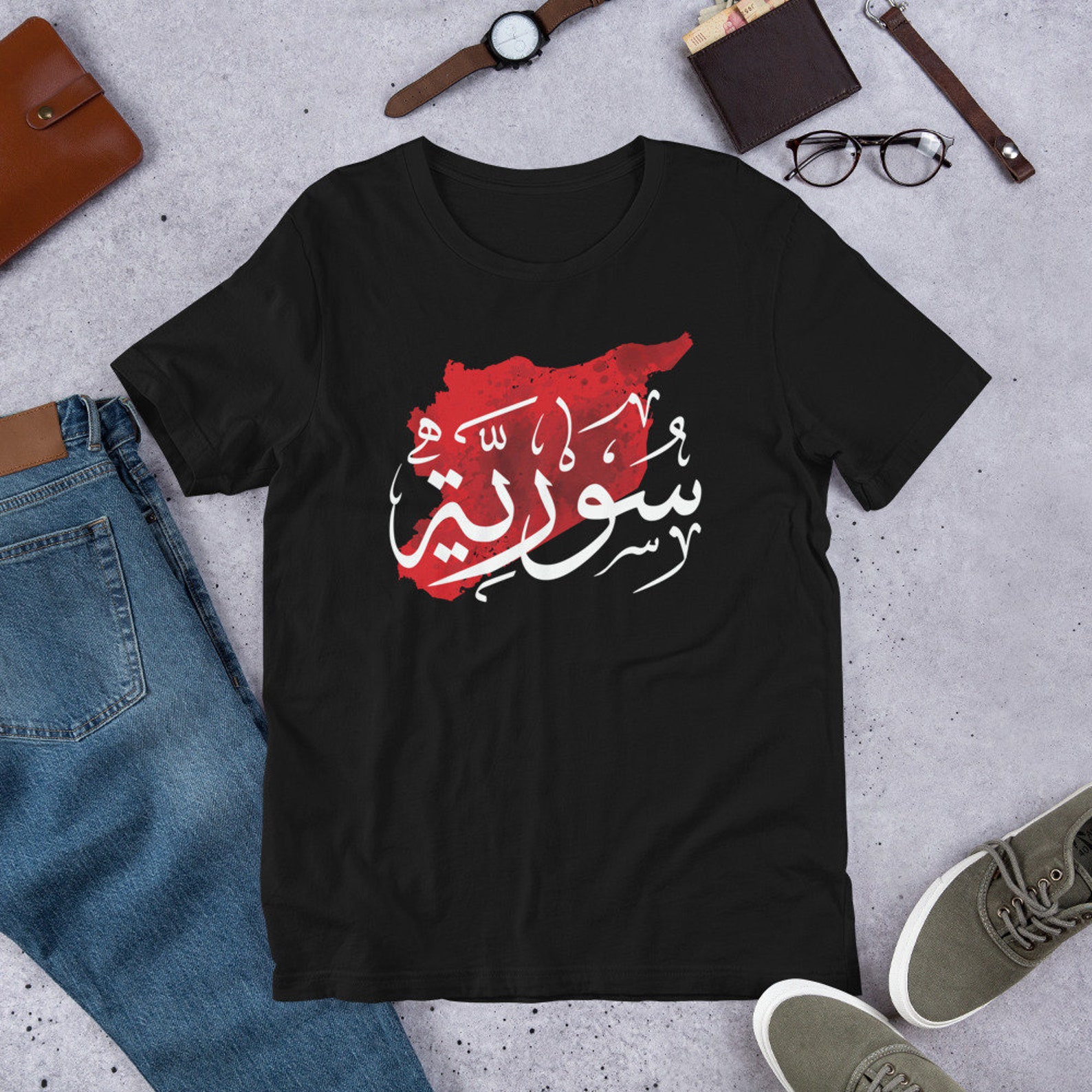 Map of Syria Arabic Calligraphy Customized T-shirt - Personalized ...