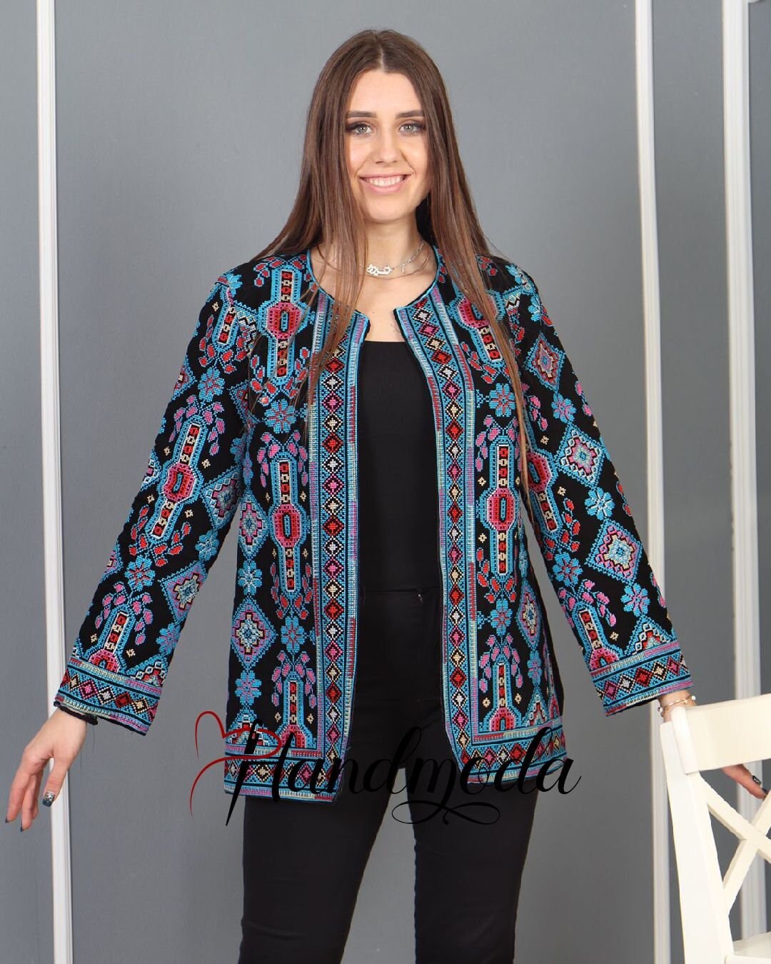 Salma Traditional Tatreez Jacket, Palestinian Jordanian Embroidery ...
