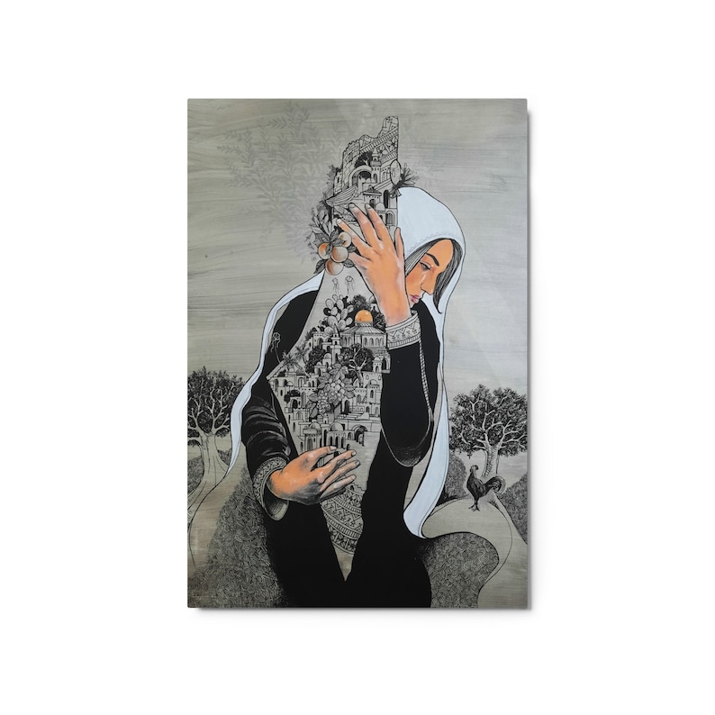 Palestine Map Metal Print Palestinian Woman Drawing Land of - Etsy