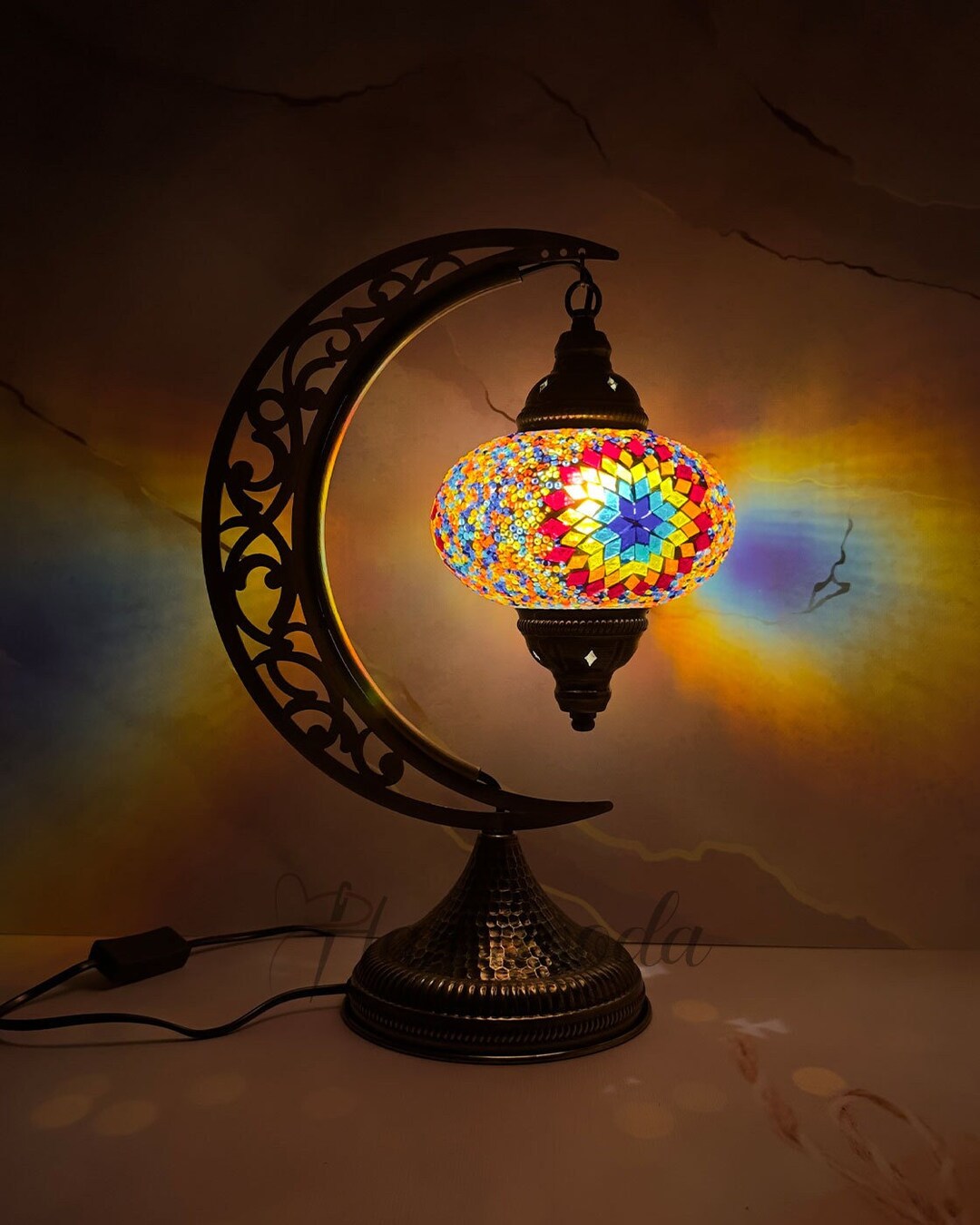 Mosaic Moon Crescent Table Desk Lamp Personalized Home Decor Gift ...