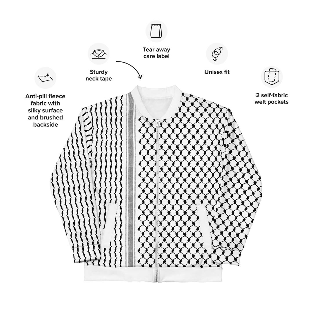 Palestinian Kufiya Bomber Jacket: Traditional Hatta Pattern Unisex Top ...