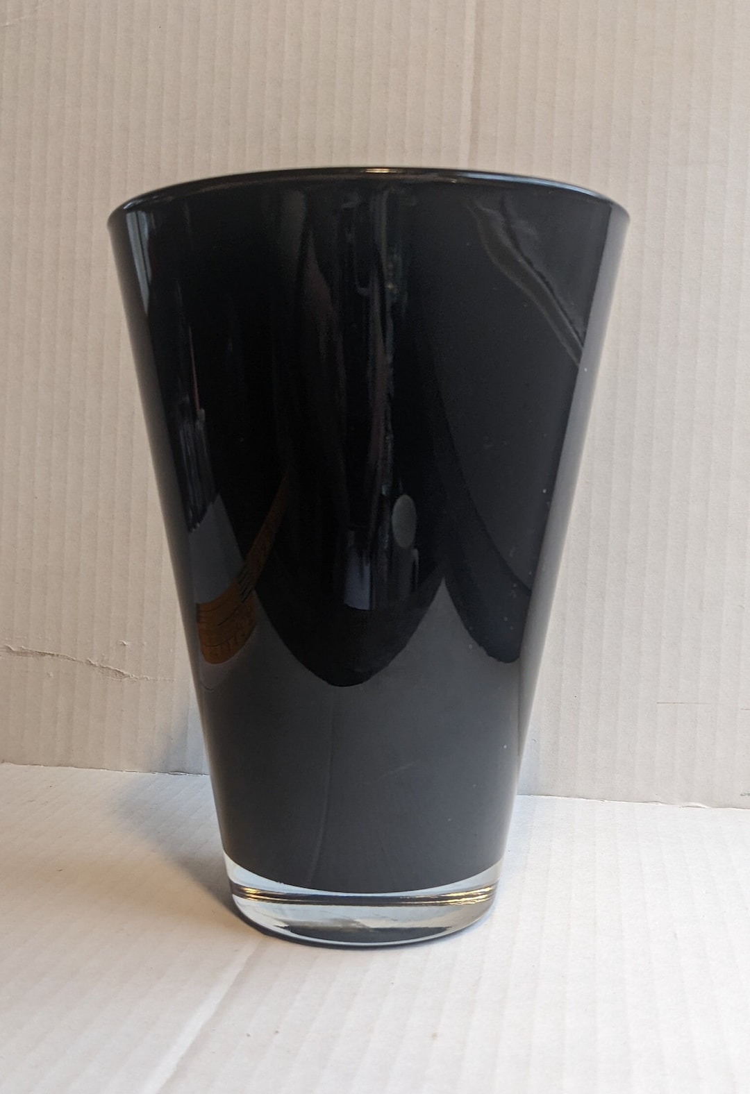 Gorgeous Vintage Black Glass Vase With Clear Bottom, Made in Poland - Etsy