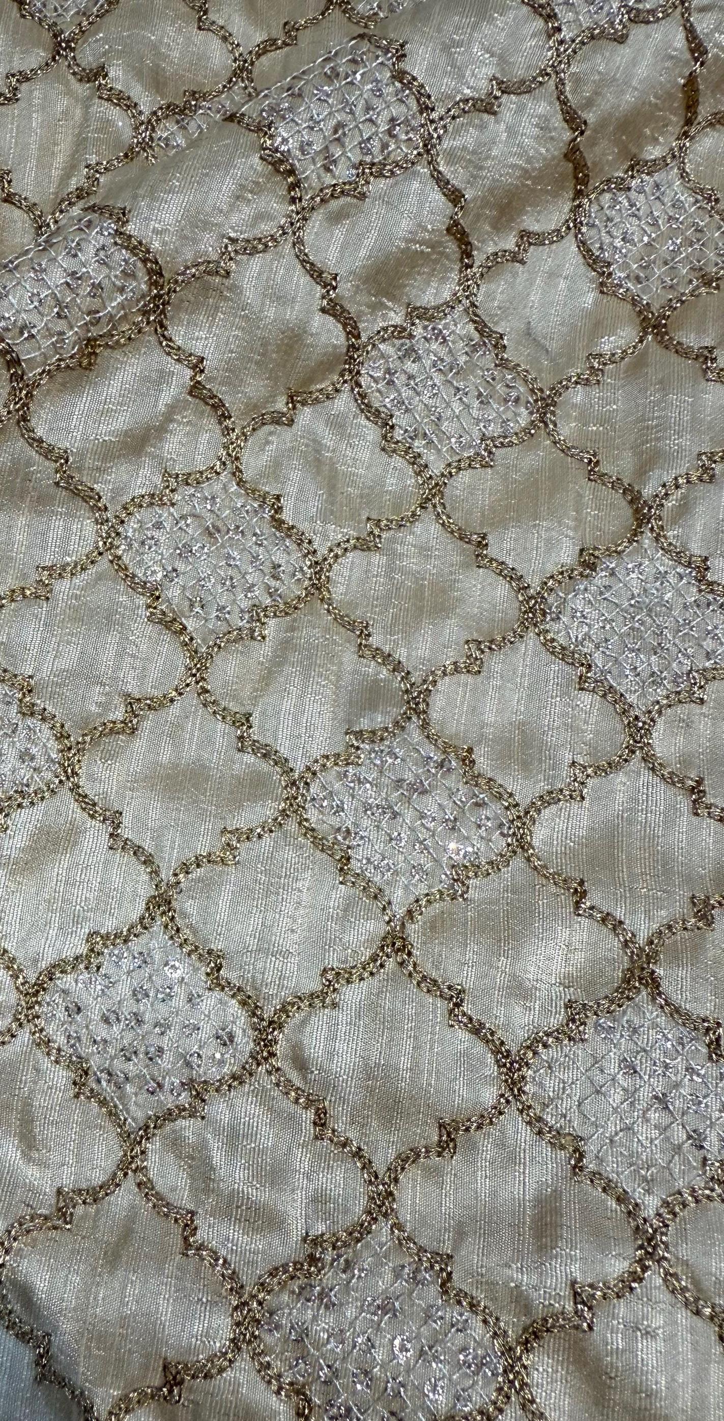 Fabric: Ivory Silk Shangtun Gold Floral Chandelier Sequin - Etsy