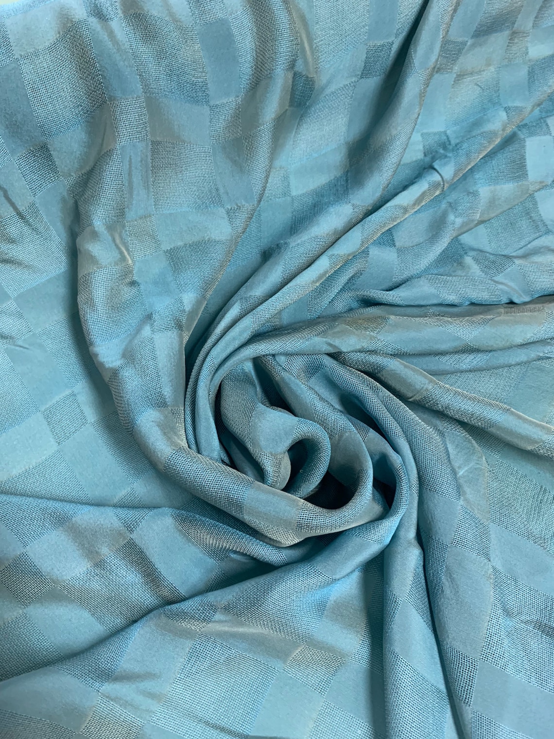 100% Silk Chiffon Jaquard Check Design, Beautiful Aqua Blue Color. Sold ...