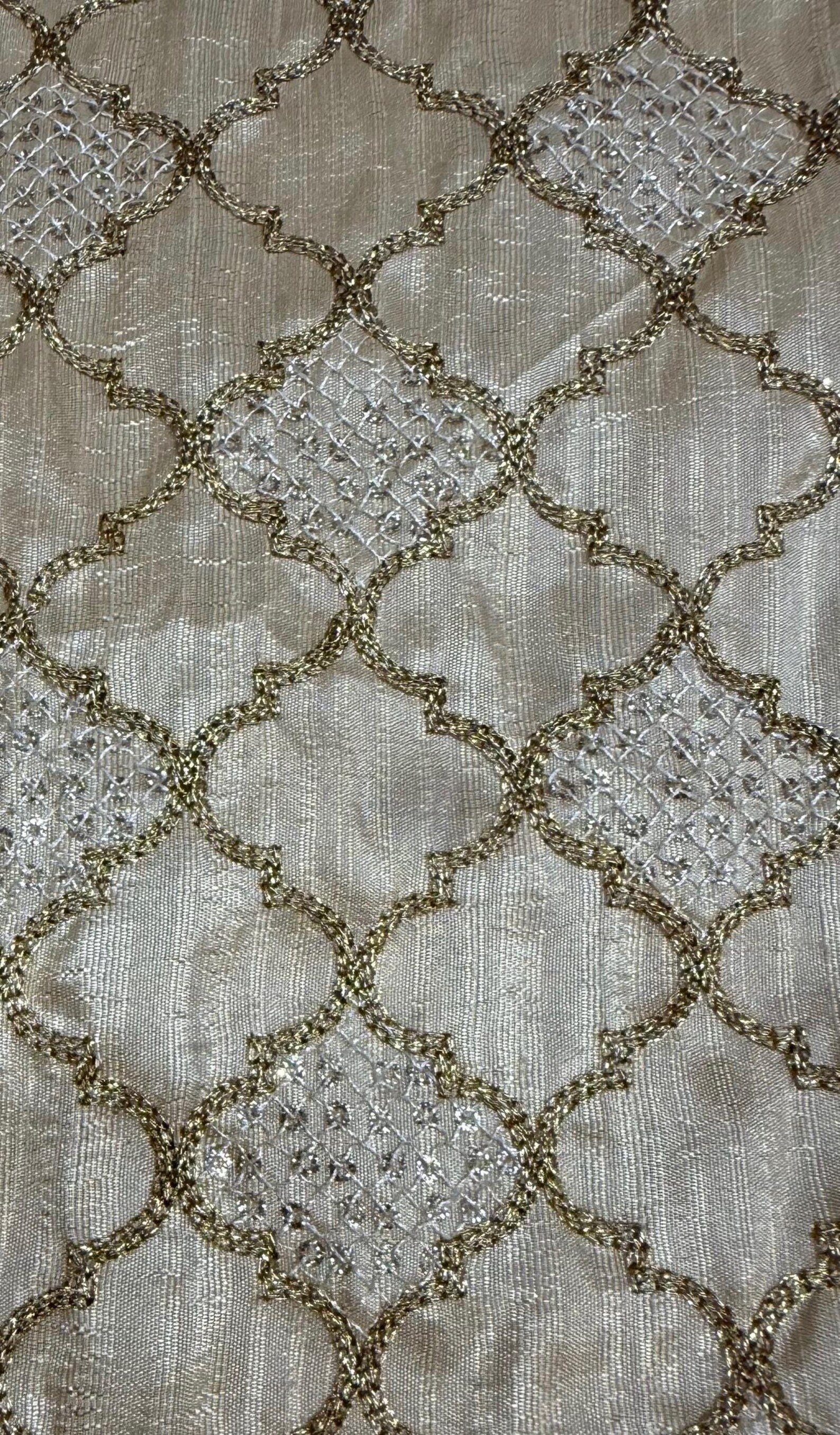 Fabric: Ivory Poly Silk Shangtun Gold Floral Chandelier Sequin - Etsy