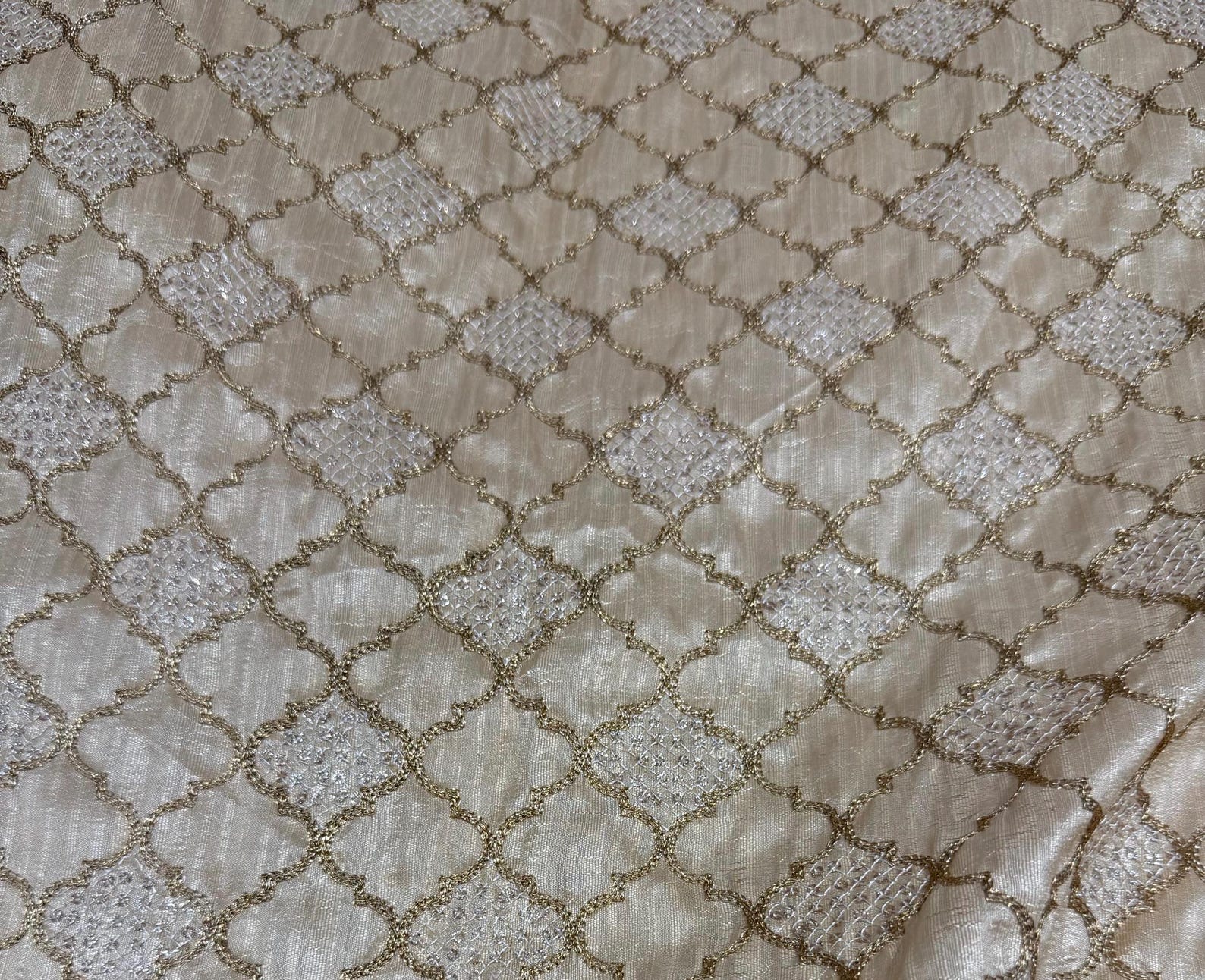 Fabric: Ivory Silk Shangtun Gold Floral Chandelier Sequin - Etsy