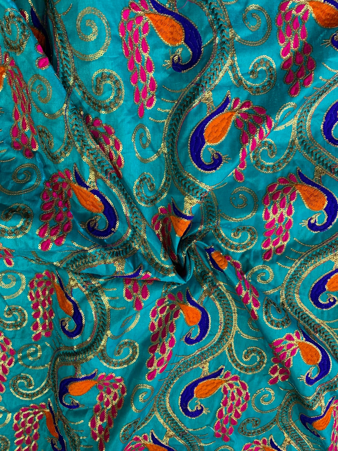 Beautiful Multi Colored Embroidered Poly Silk Shantung - Etsy