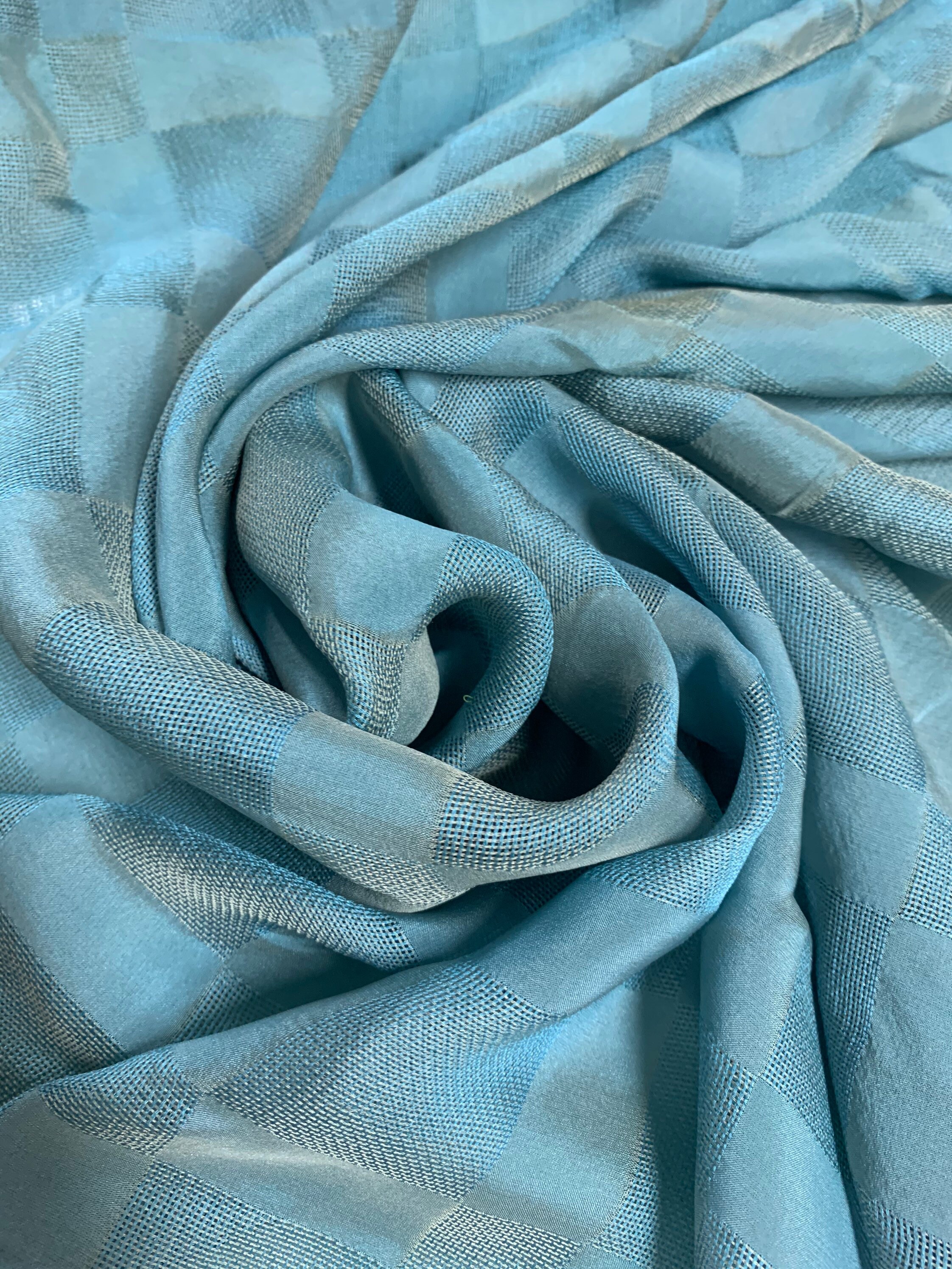 100% Silk Chiffon Jaquard Check Design, Beautiful Aqua Blue Color. Sold ...