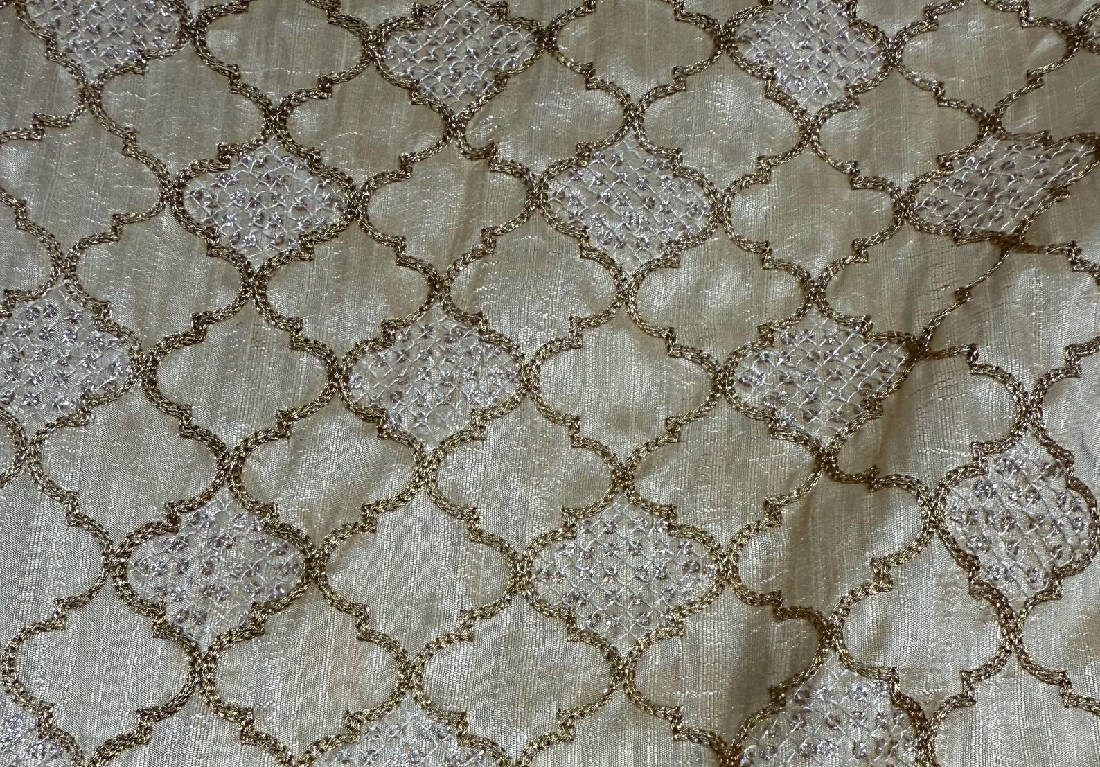 Fabric: Ivory Silk Shangtun Gold Floral Chandelier Sequin - Etsy