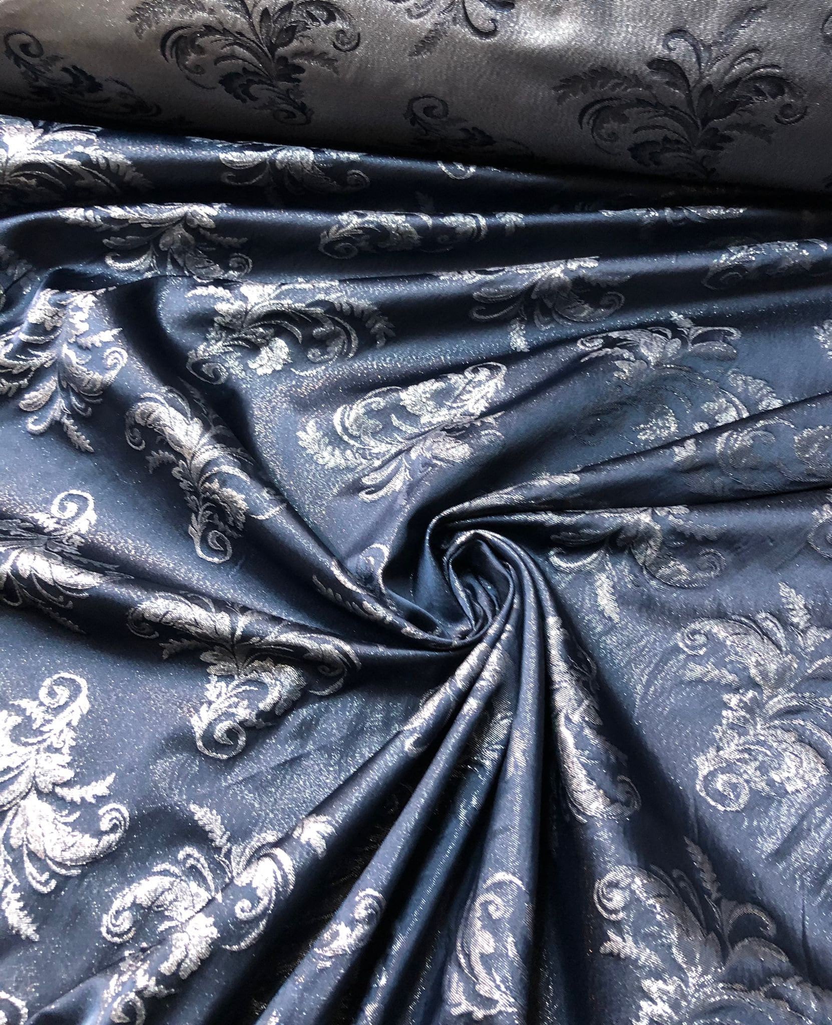 Navy Brokat Stoff: Silber Floral gewebter Jacquard, 60 "breit - Etsy.de