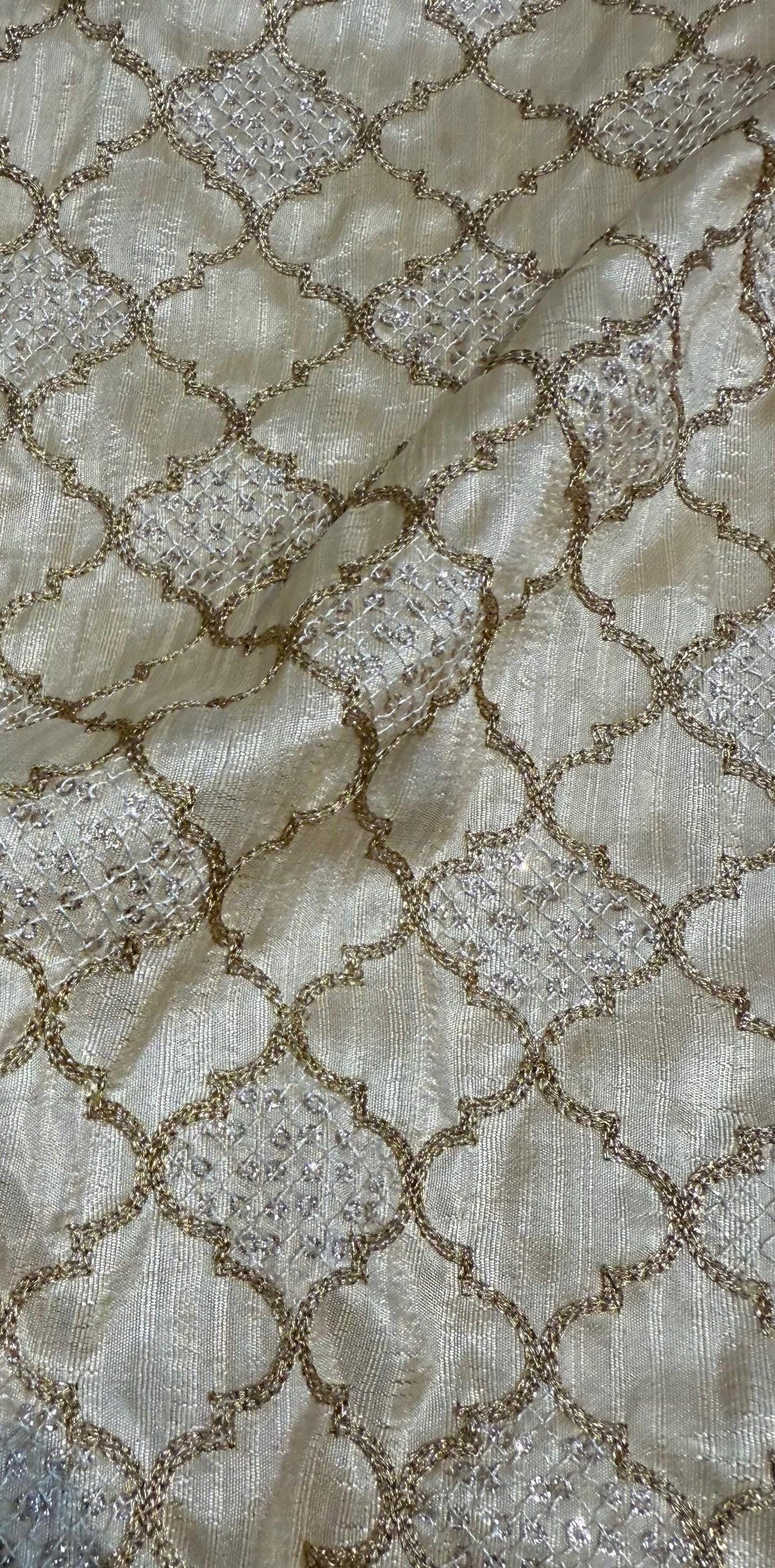 Fabric: Ivory Silk Shangtun Gold Floral Chandelier Sequin - Etsy