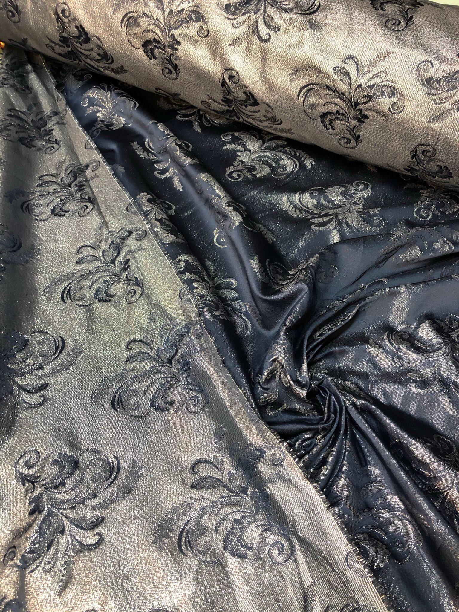 Navy Brokat Stoff: Silber Floral gewebter Jacquard, 60 "breit - Etsy.de
