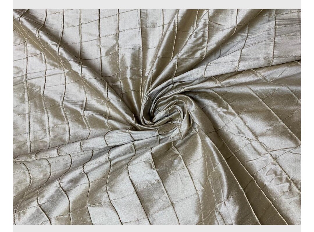 Fabric: Silk Shantung Silver Green Quilt Pattern, for Apparel and Home ...