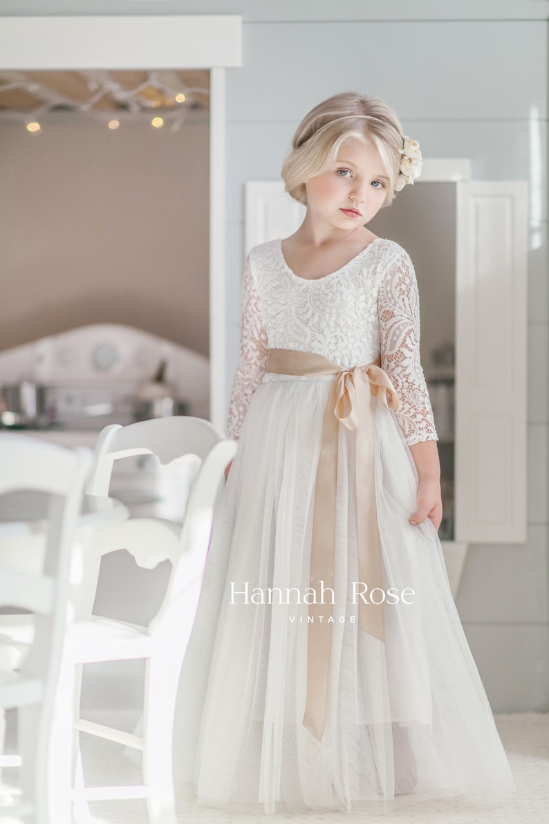 Dusty Rose Flower Girl Dress White Flower Girl Dress Tulle And Etsy