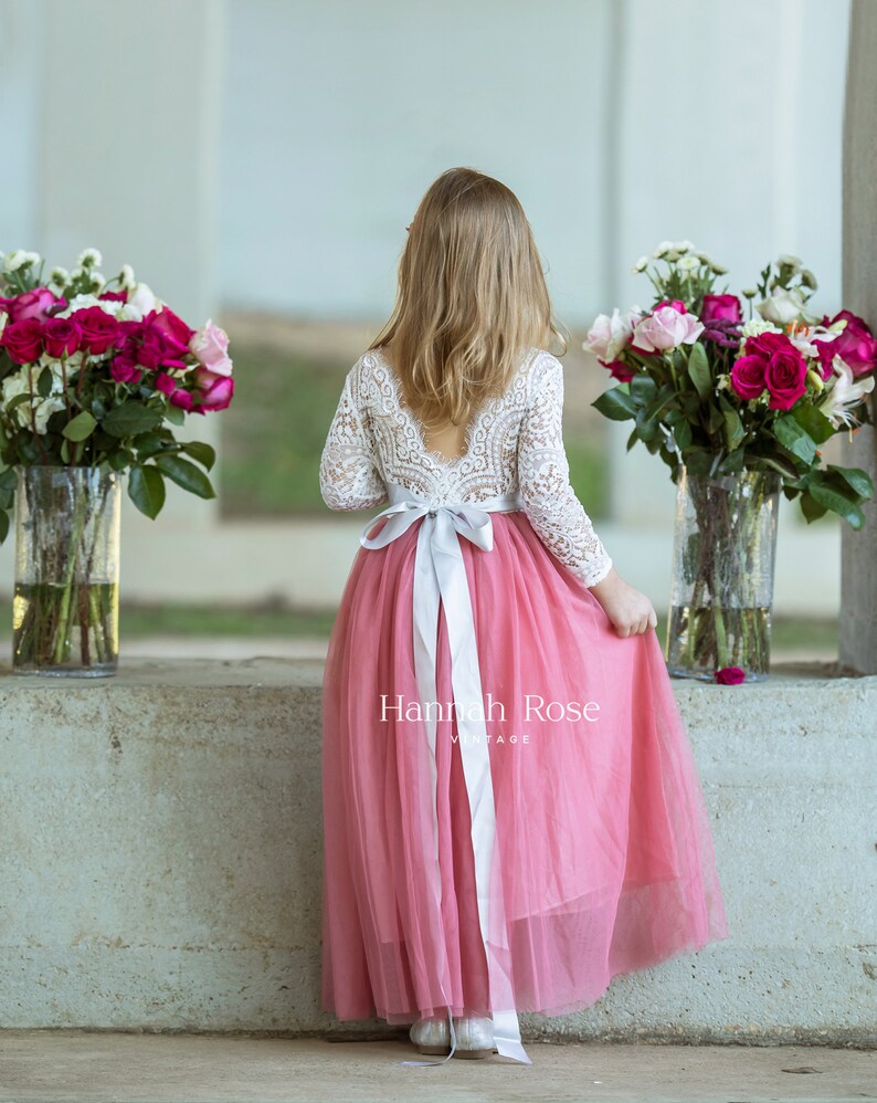 Dusty Rose Flower Girl Dress White Flower Girl Dress Tulle And Etsy