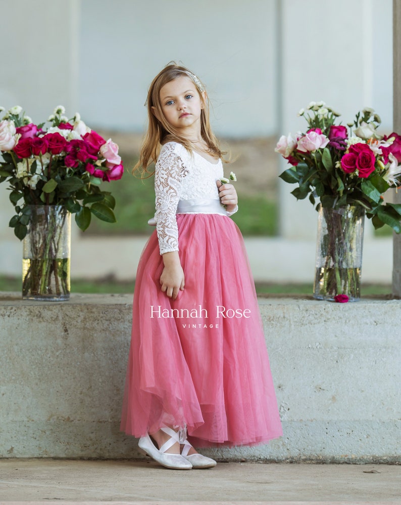 Dusty Rose Flower Girl Dress White Flower Girl Dress Tulle And Etsy