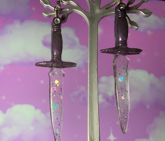 Baby Swords Clear Ed. Sparkly Resin Sword Earrings | Etsy