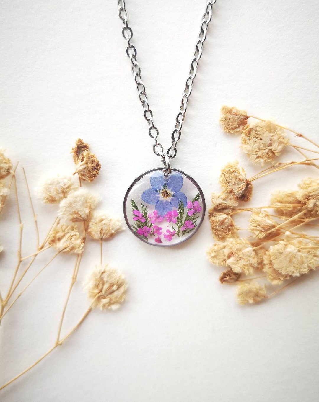 Forget Me Not Necklace,dainty Forget Me Not Jewelry, Real Flower ...