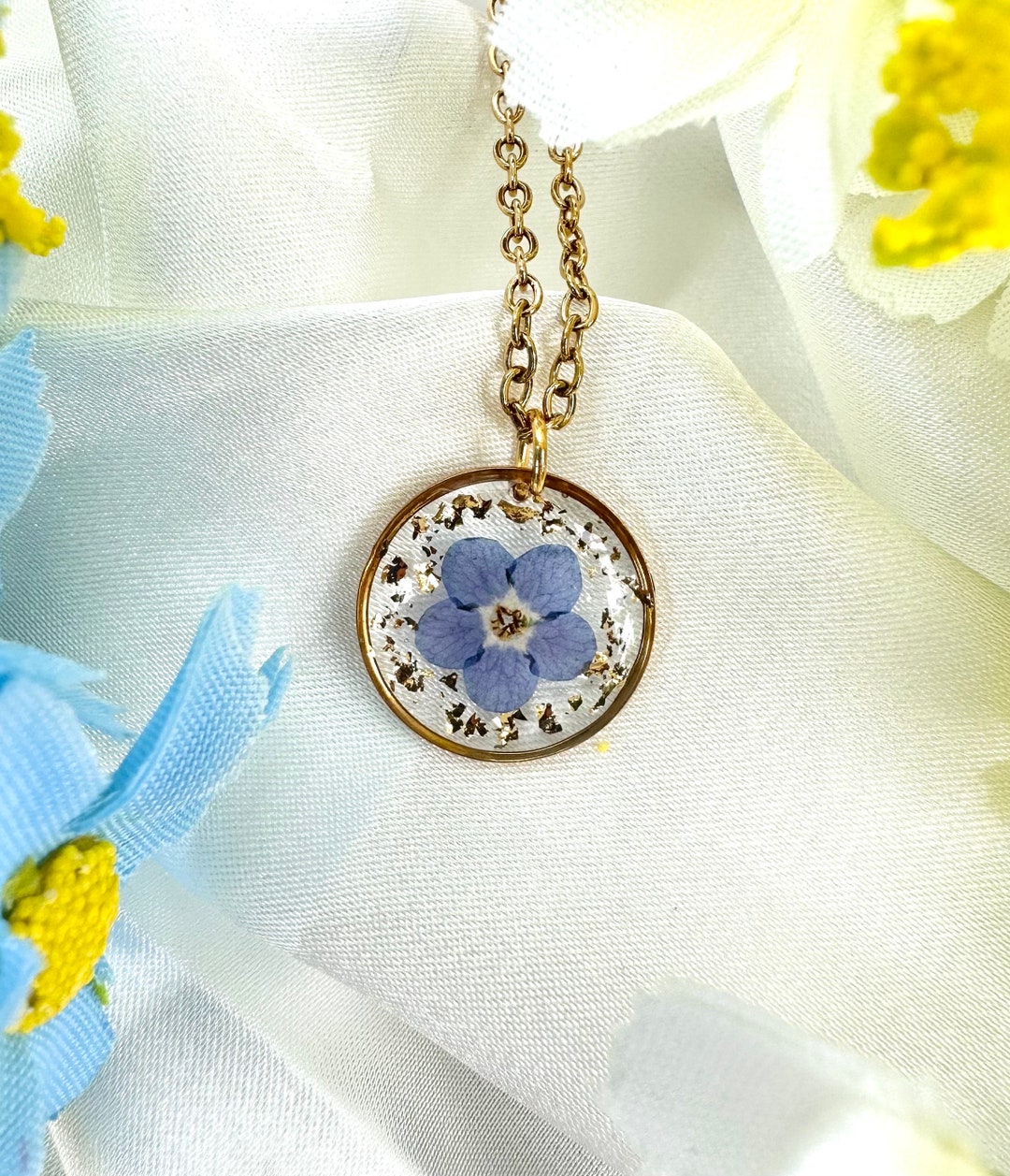 Forget Me Not Necklace,dainty Forget Me Not Jewelry, Real Flower ...