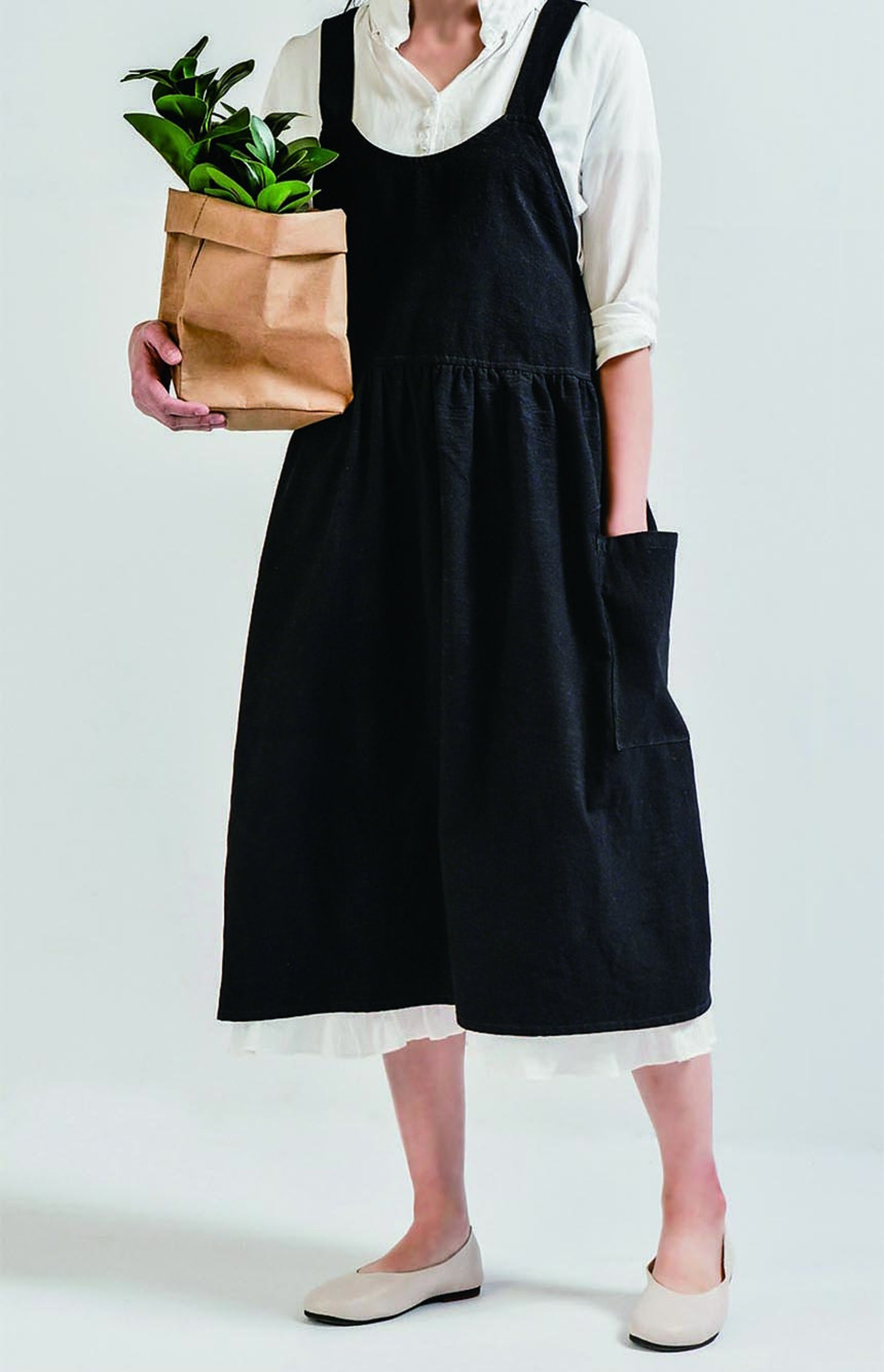Linen Apron Dress/ Women Apron Dress/ Loose Fit Dress With Pockets - Etsy