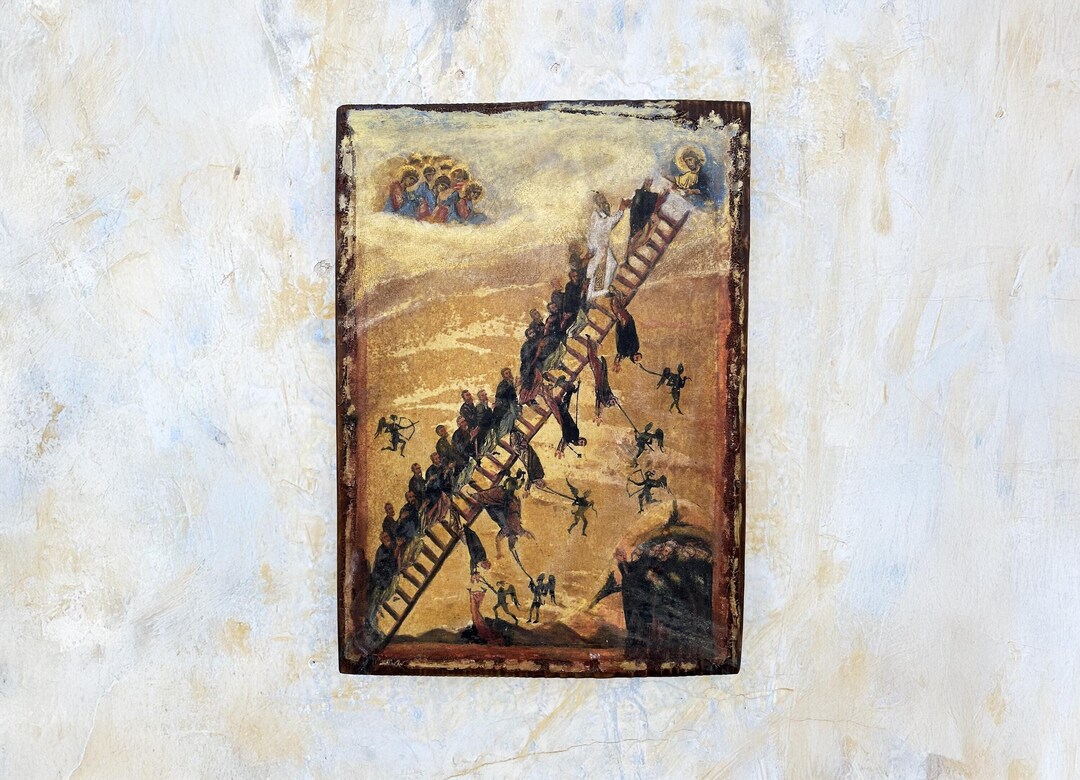 Ladder of Divine Ascent Greek Orthodox Icon, Golden Sheet, Printed and ...