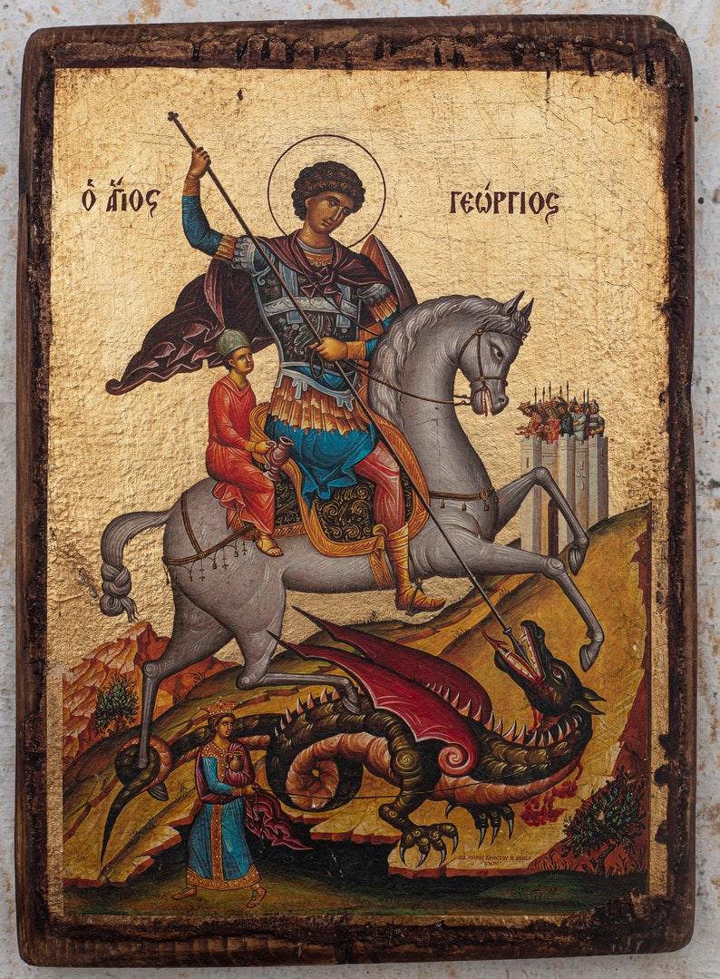 Saint George Greek Orthodox Icon Golden Sheet Printed and - Etsy