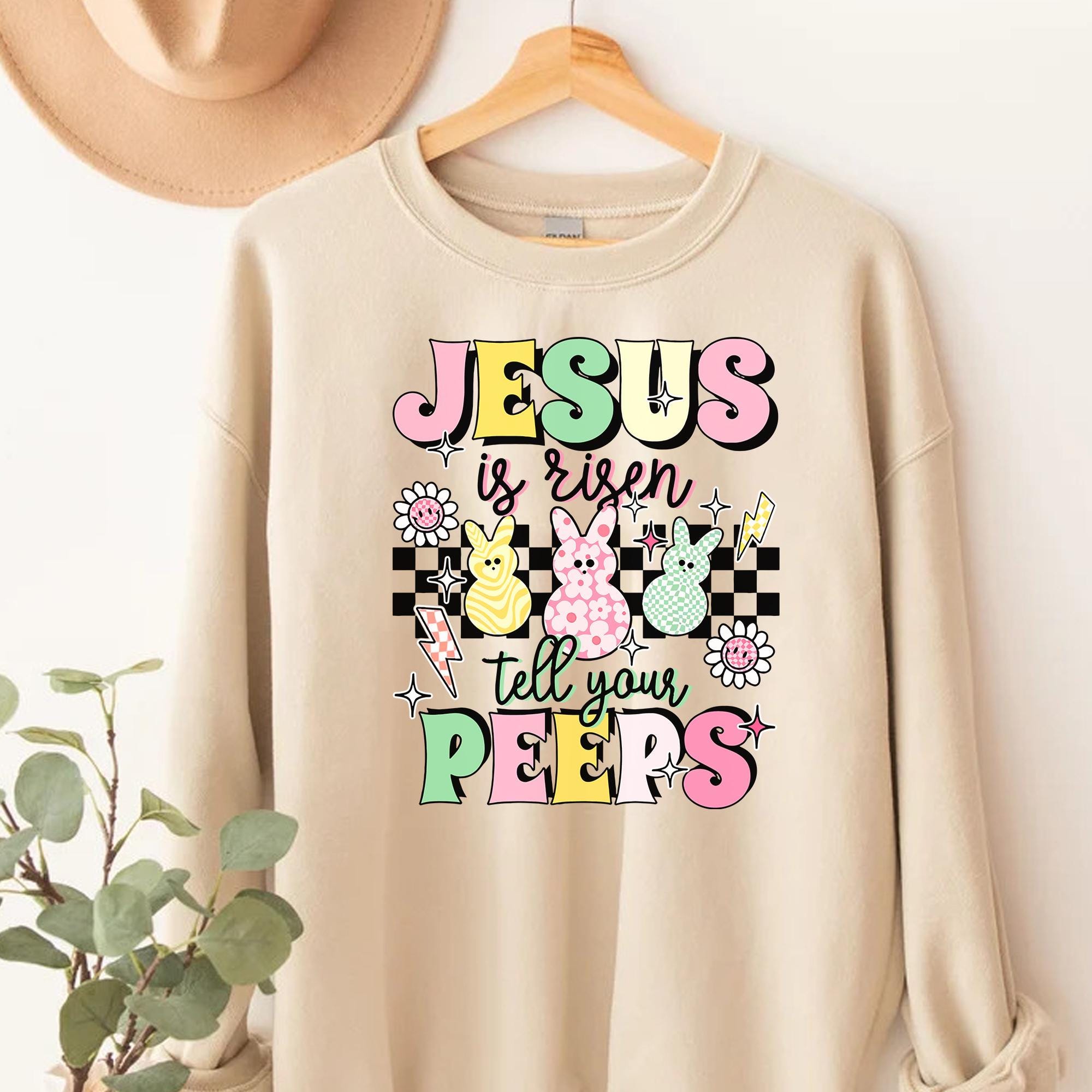 JESUS is Risen Tell Your Peeps PNG, Easter Jesus Kid, Cute Bunny Peep ...