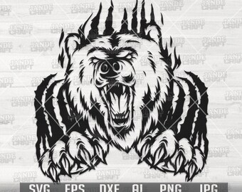 Bear Scratch Svg, Wild Beast Stencil, Big Claws Cut File, Angry Grizzly ...