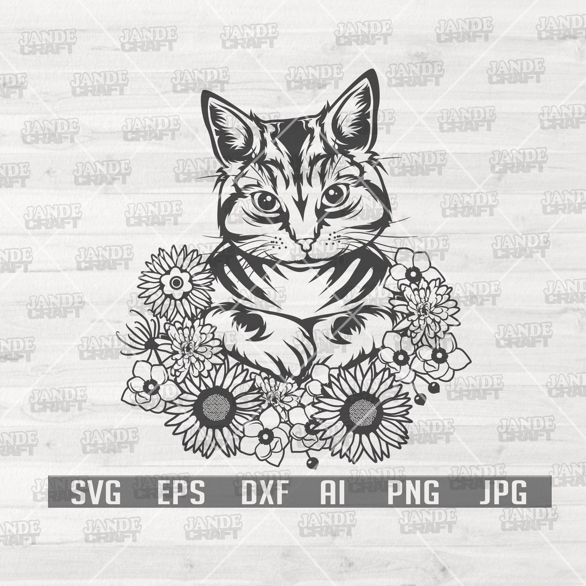 Floral Cat Svg Cute Cat Clipart Floral Animal Stencil - Etsy