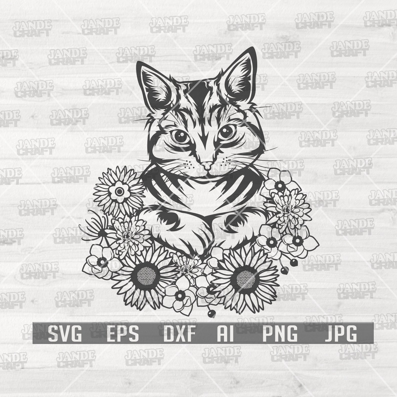 Floral Cat Svg Cute Cat Clipart Floral Animal Stencil - Etsy
